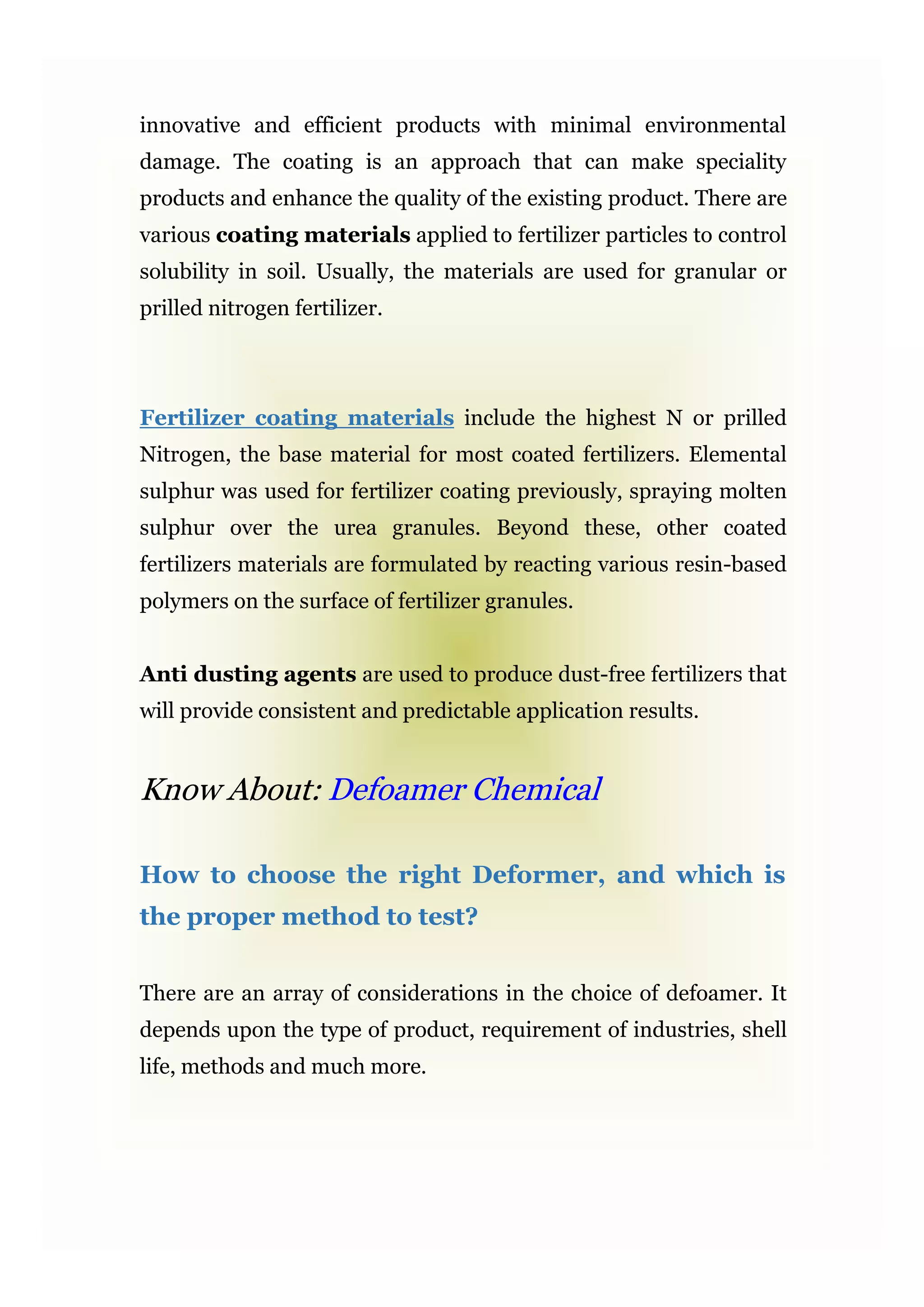 Know about fertilizer coating material | PDF