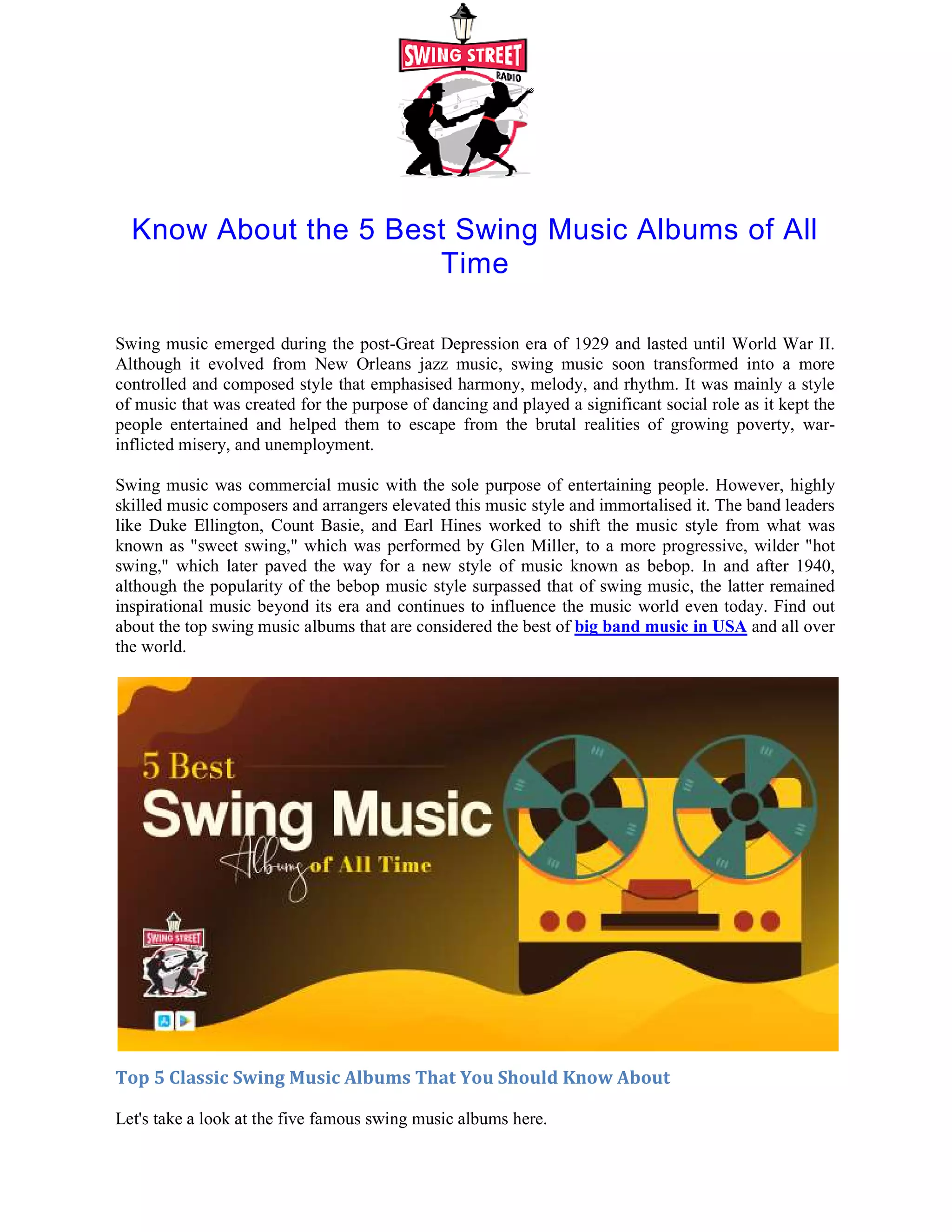 Know About the 5 Best Swing Music Albums of All Time.pdf | Blues | Music
