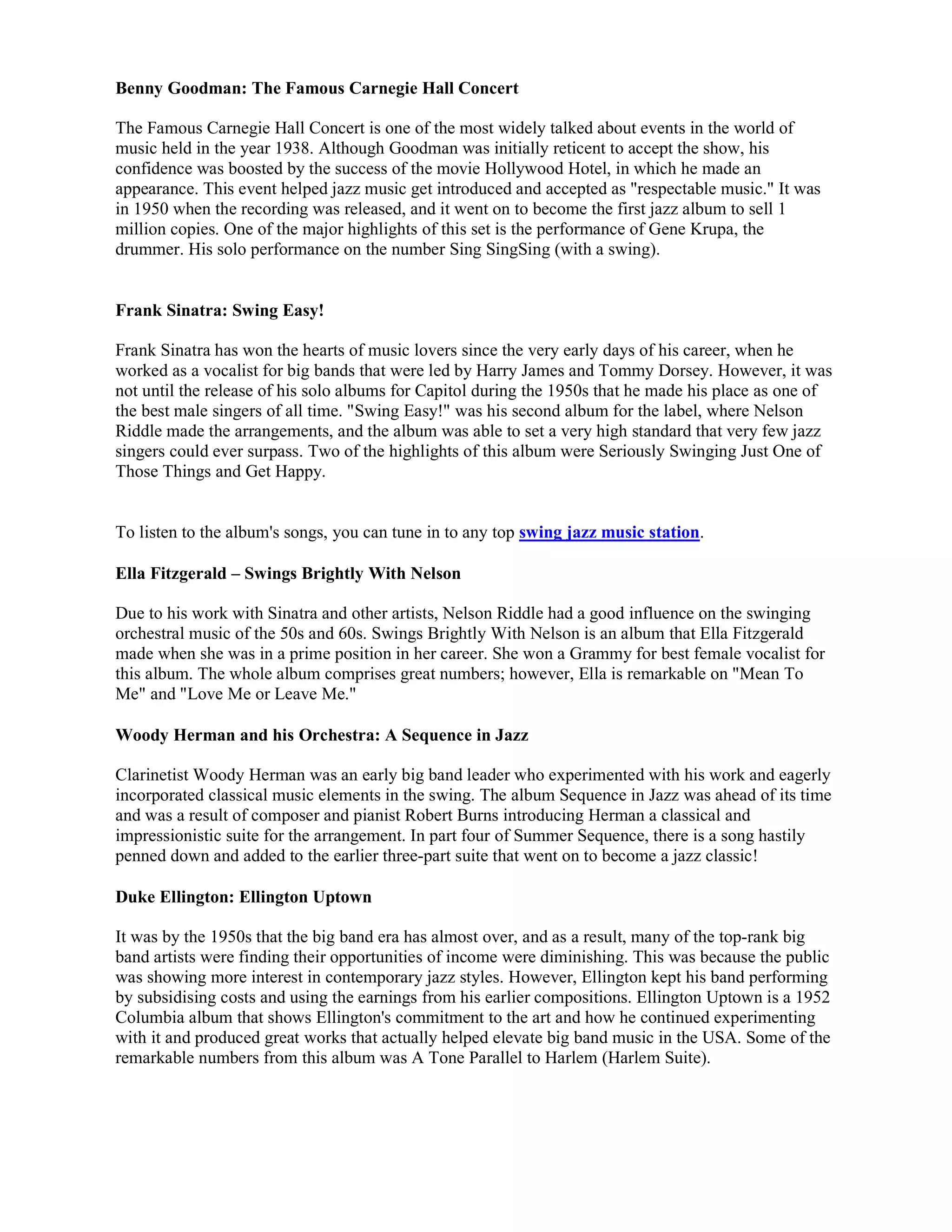 Know About the 5 Best Swing Music Albums of All Time.pdf | Blues | Music