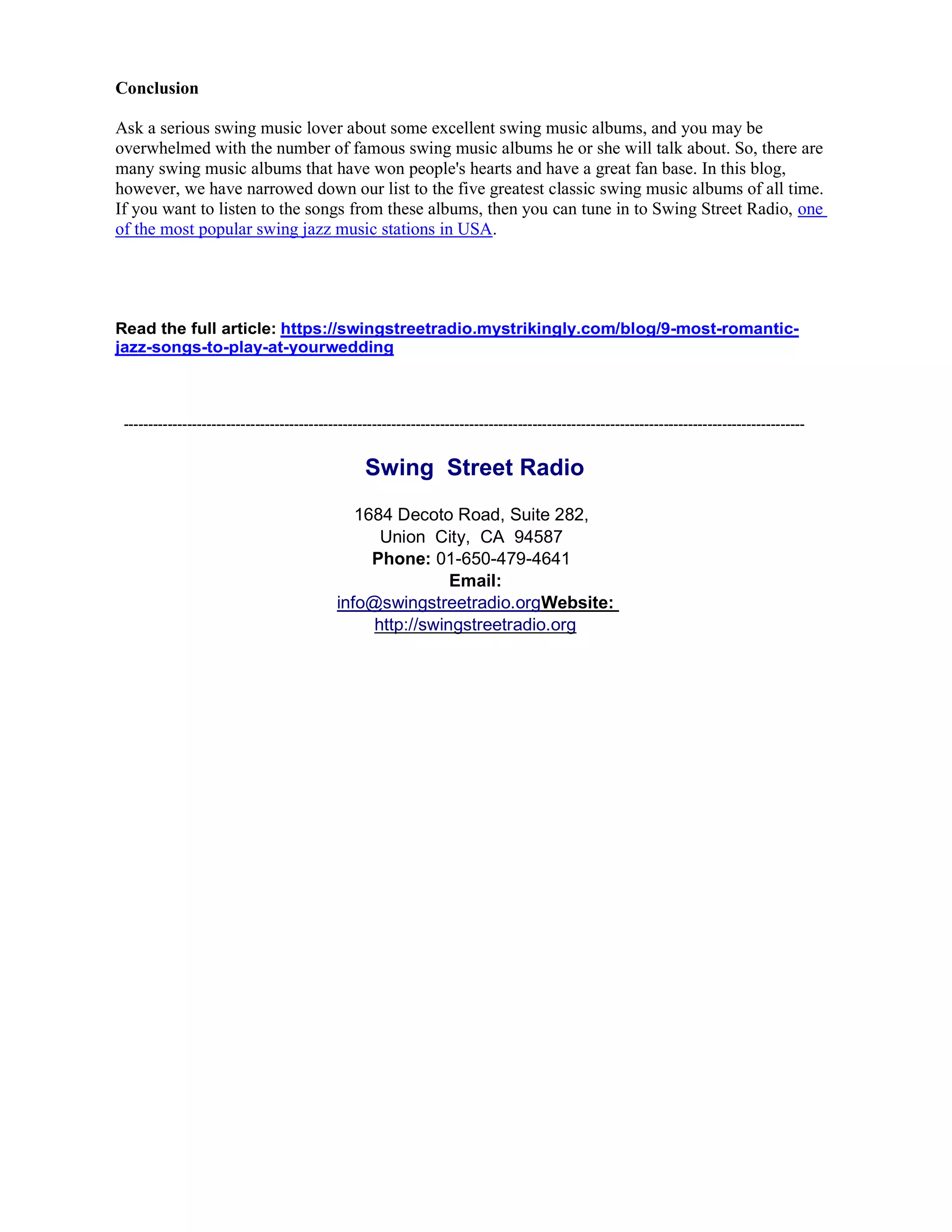 Know About the 5 Best Swing Music Albums of All Time.pdf | Blues | Music