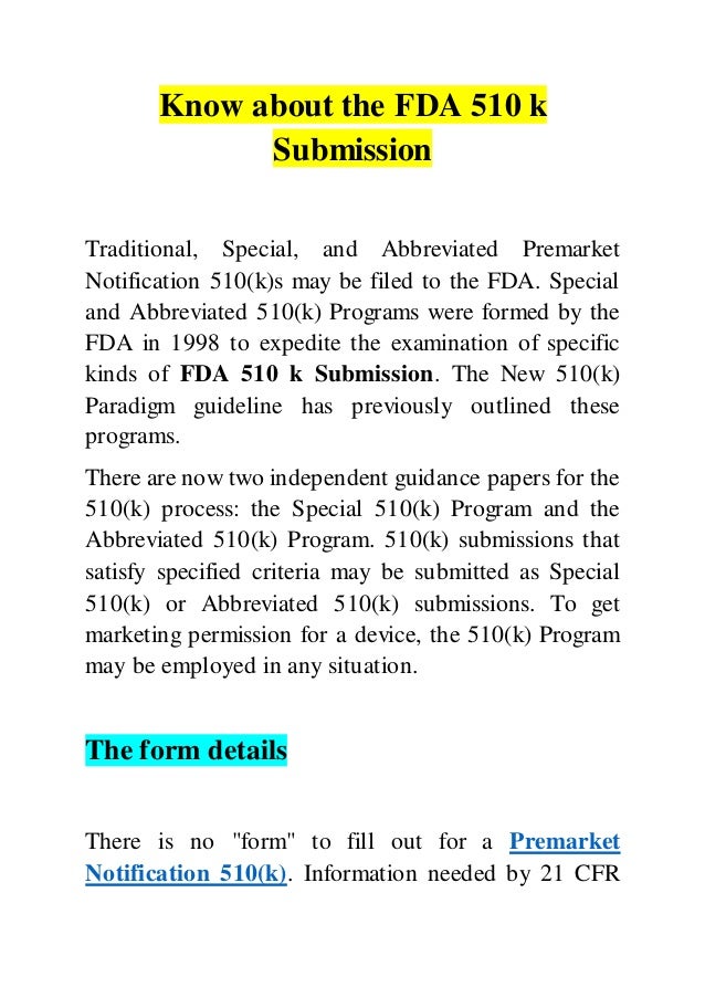 Know about the fda 510 k submission | DOCX | Pharmaceutical Drugs | Medical Health