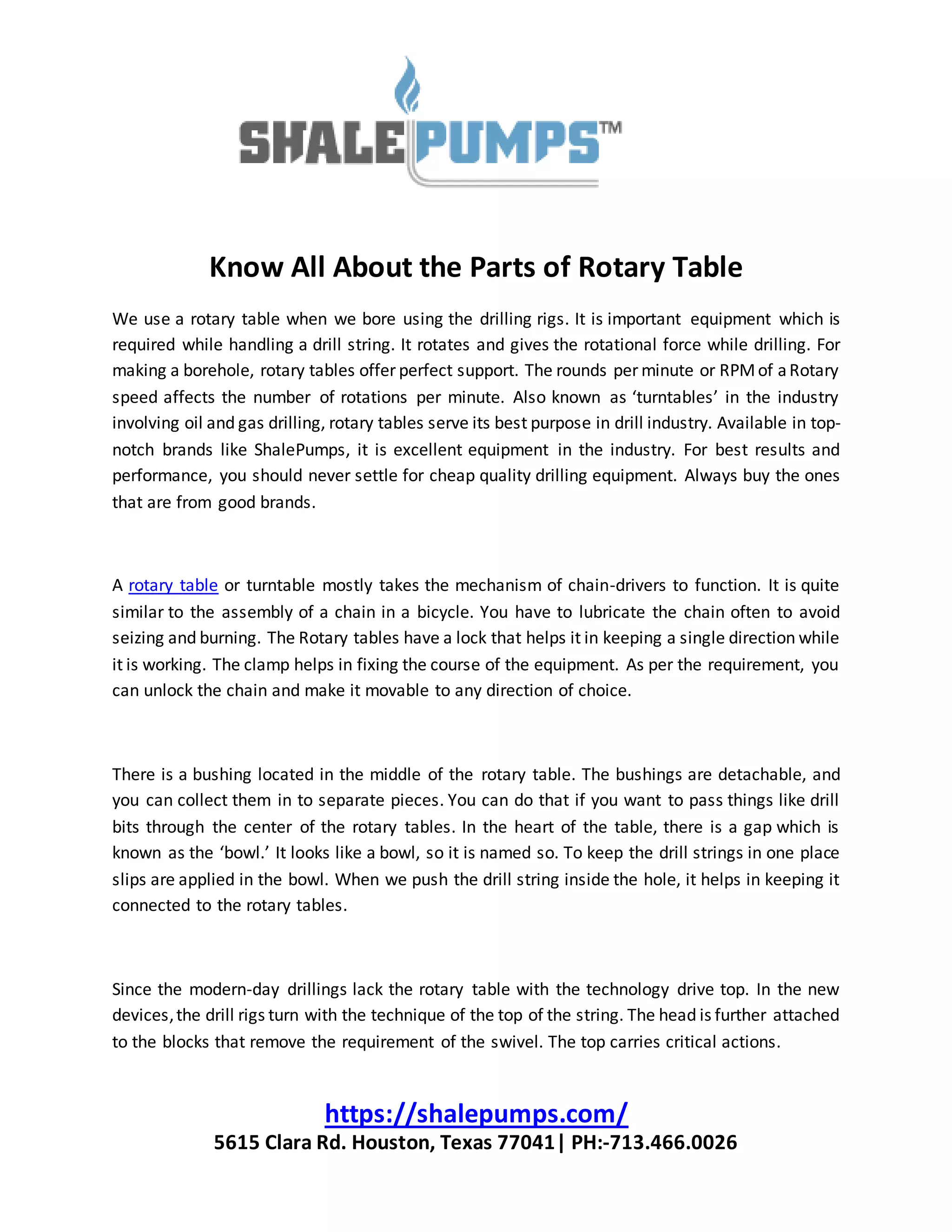 Know all about the parts of rotary table | DOCX