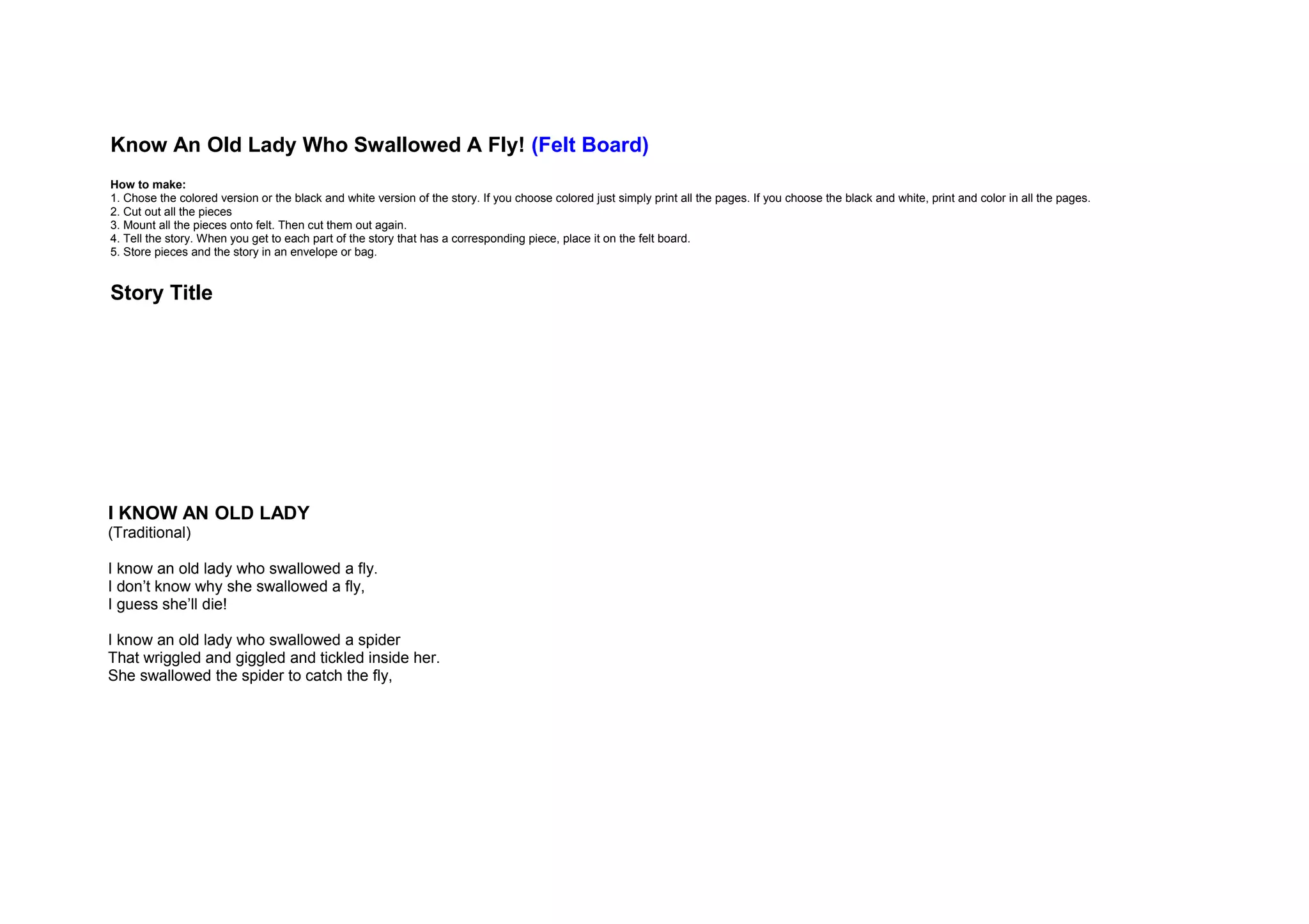 Know an old lady who swallowed a fly | DOC