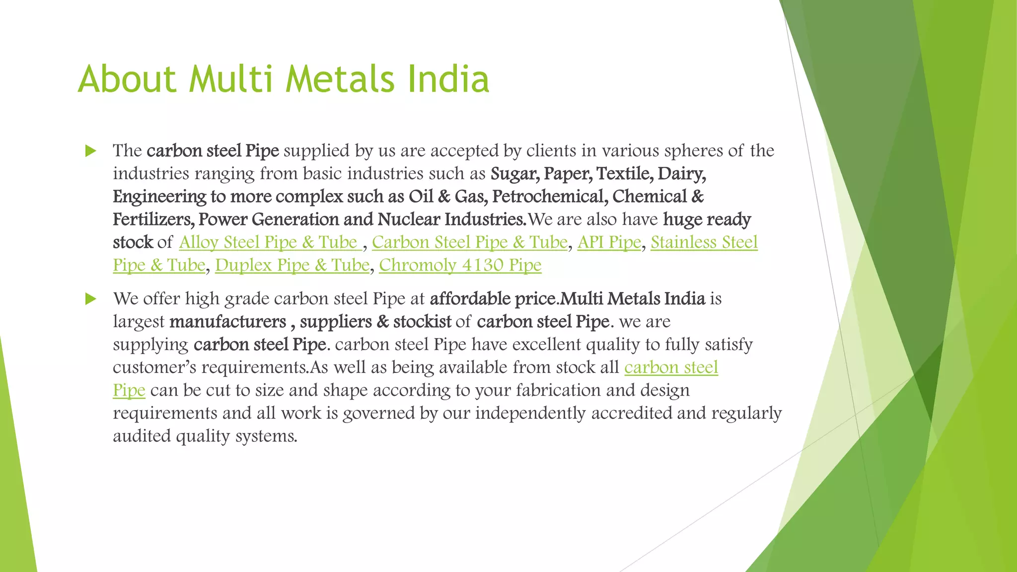 Know Everything About Carbon Steel Pipe - Multi Metals India | PDF