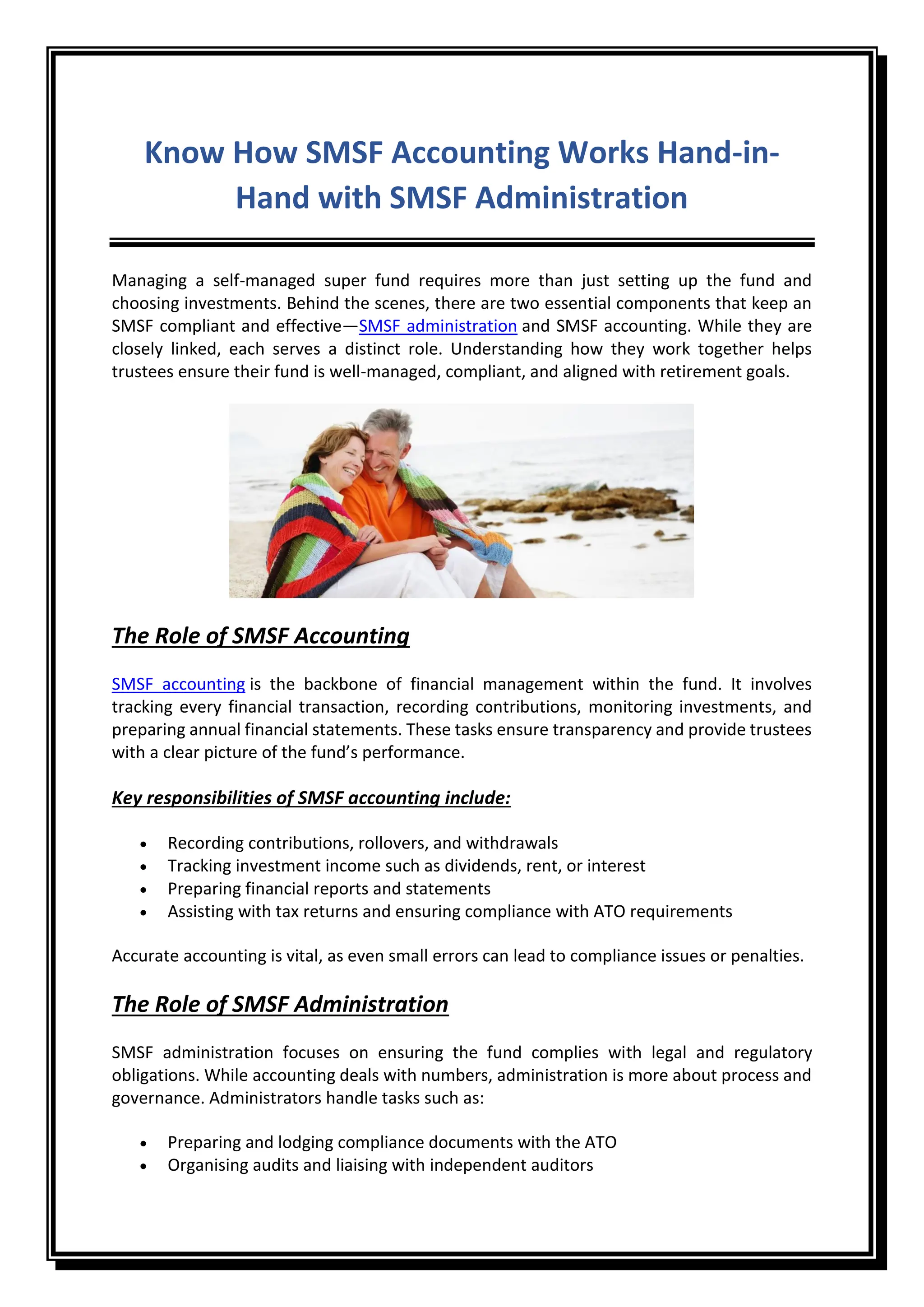 Know How SMSF Accounting Works Hand-in-Hand with SMSF Administration | PDF