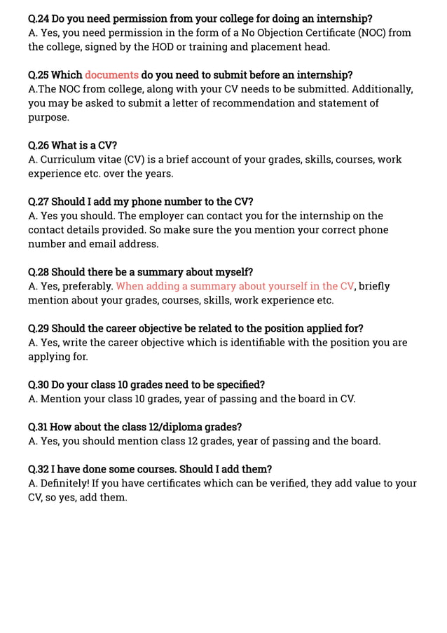 Know it all 101 questions about internships | PDF | Resume Writing and ...