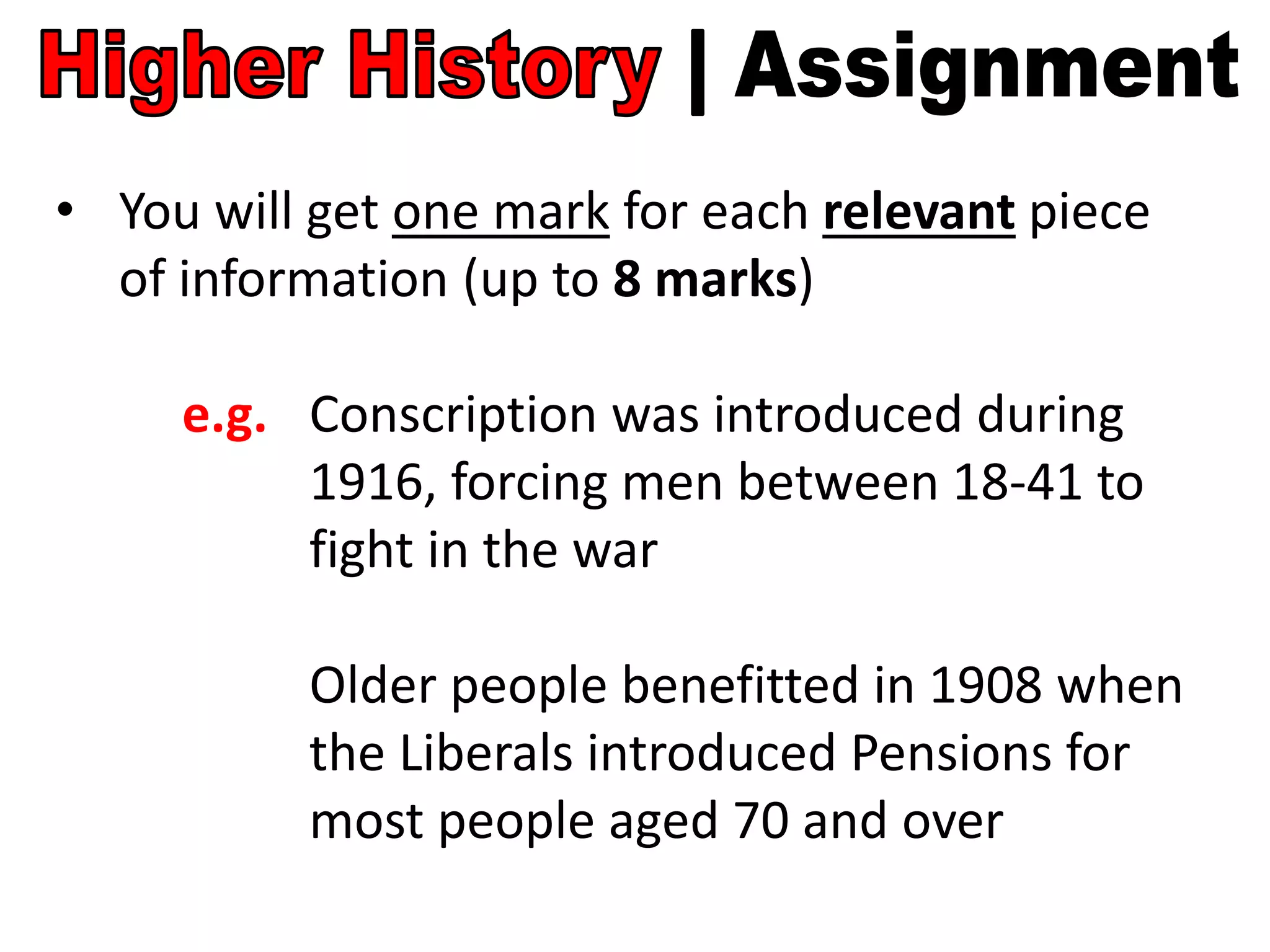 Higher History assignment - Knowledge | PPTX
