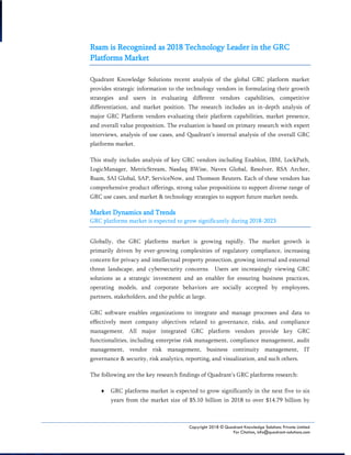 Rsam is Recognized as 2018 Technology Leader in the GRC Platforms ...