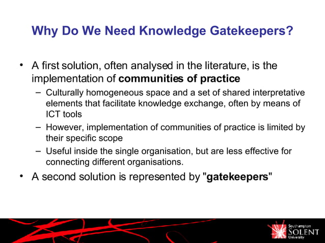 Knowledge Gatekeepers | PPT | Business | Business and Finance