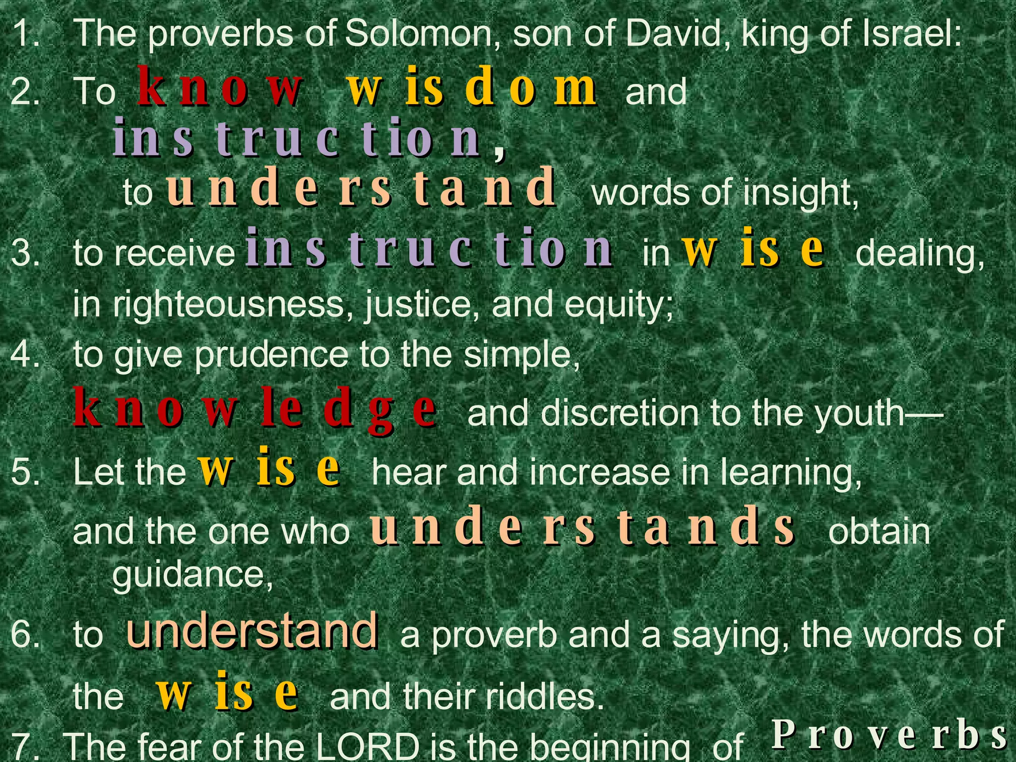 Knowledge, Wisdom And Fools Proverbs 1 | PPT