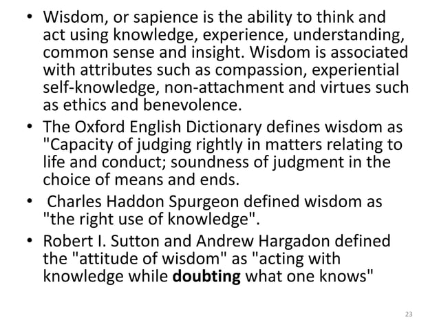 Knowledge and Wisdom | PPTX | Business Administration | Business