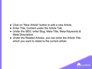 UVdesk- How to add an Article or Knowledgebase | PPTX