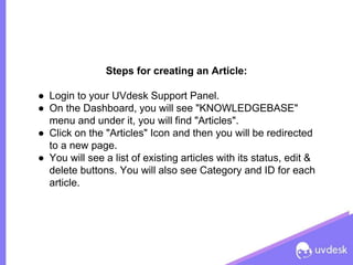 UVdesk- How to add an Article or Knowledgebase | PPT