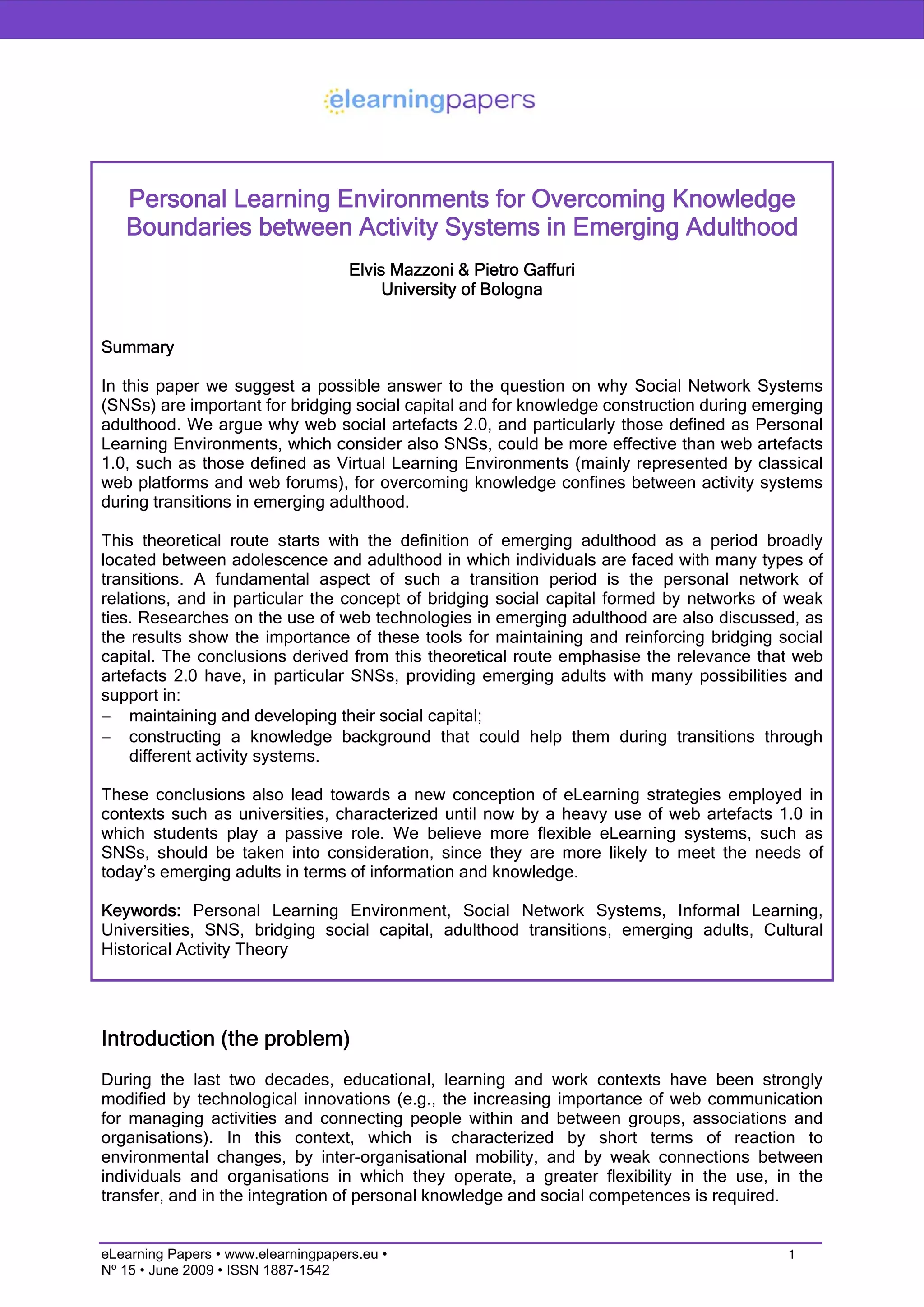 Personal Learning Environments for Overcoming Knowledge Boundaries between Activity Systems in ...