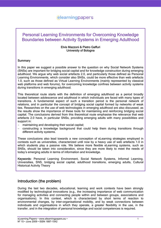 Personal Learning Environments for Overcoming Knowledge Boundaries between Activity Systems in ...