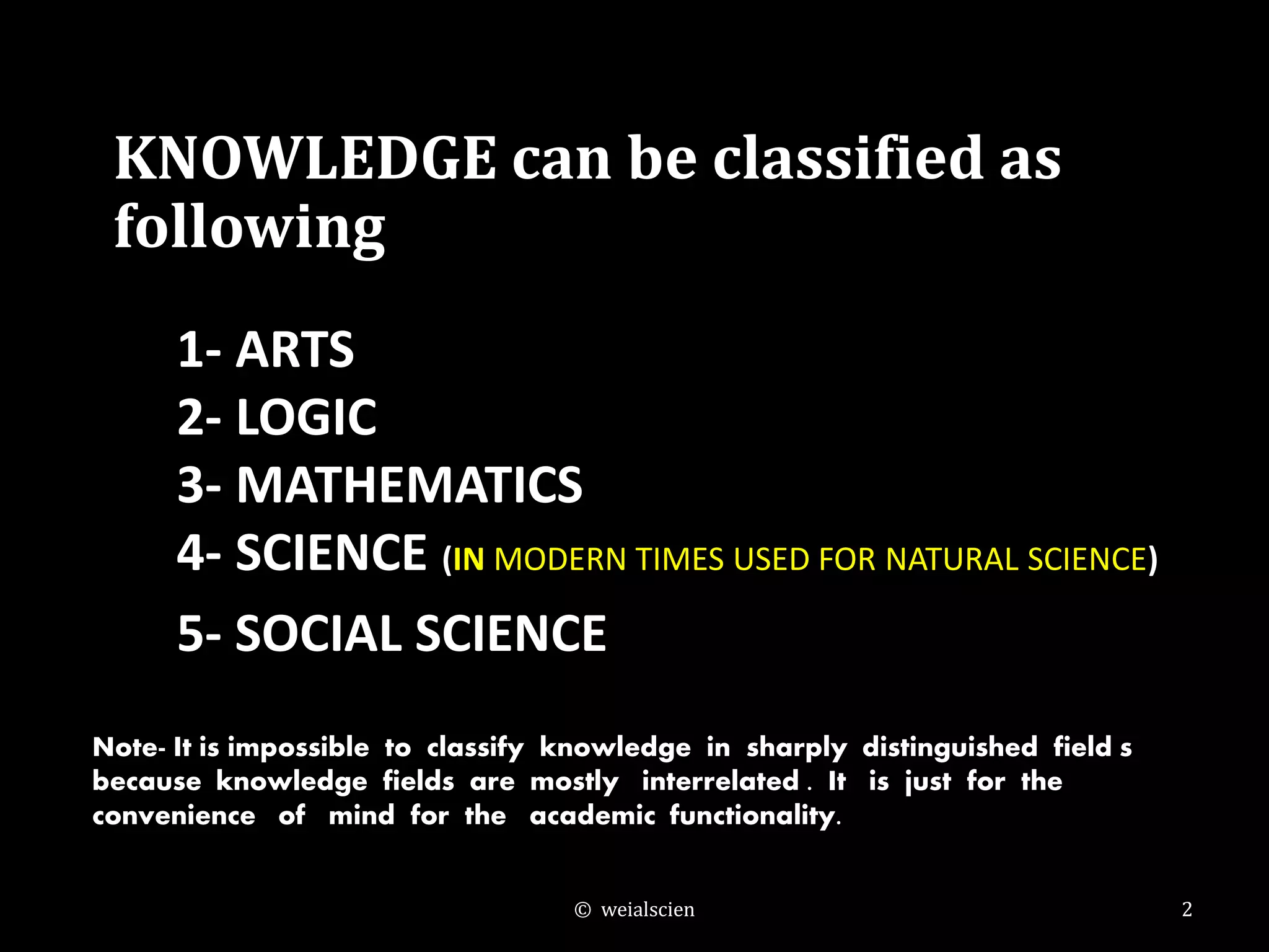 Knowledge Classifications or Divisions | PDF