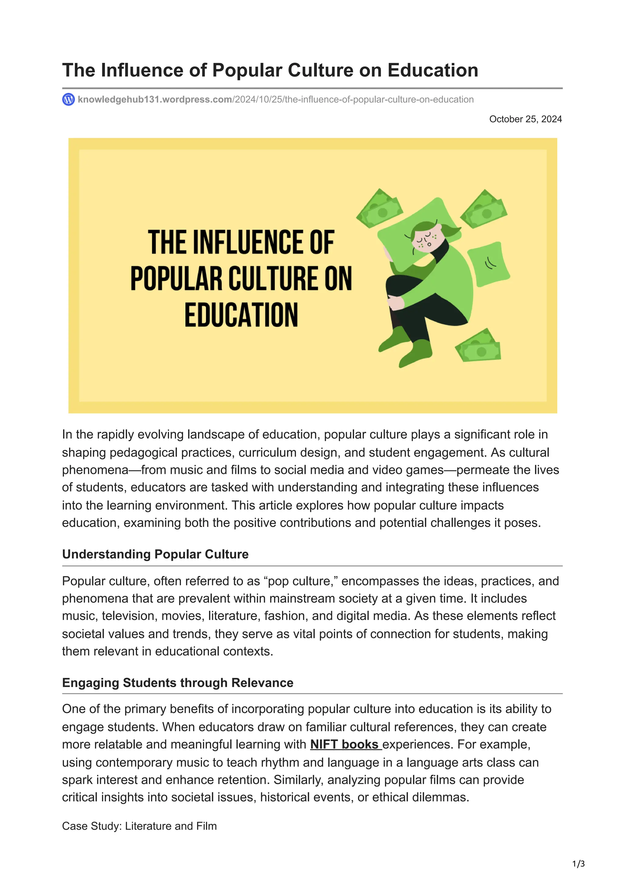 The Influence of Popular Culture on Education | PDF