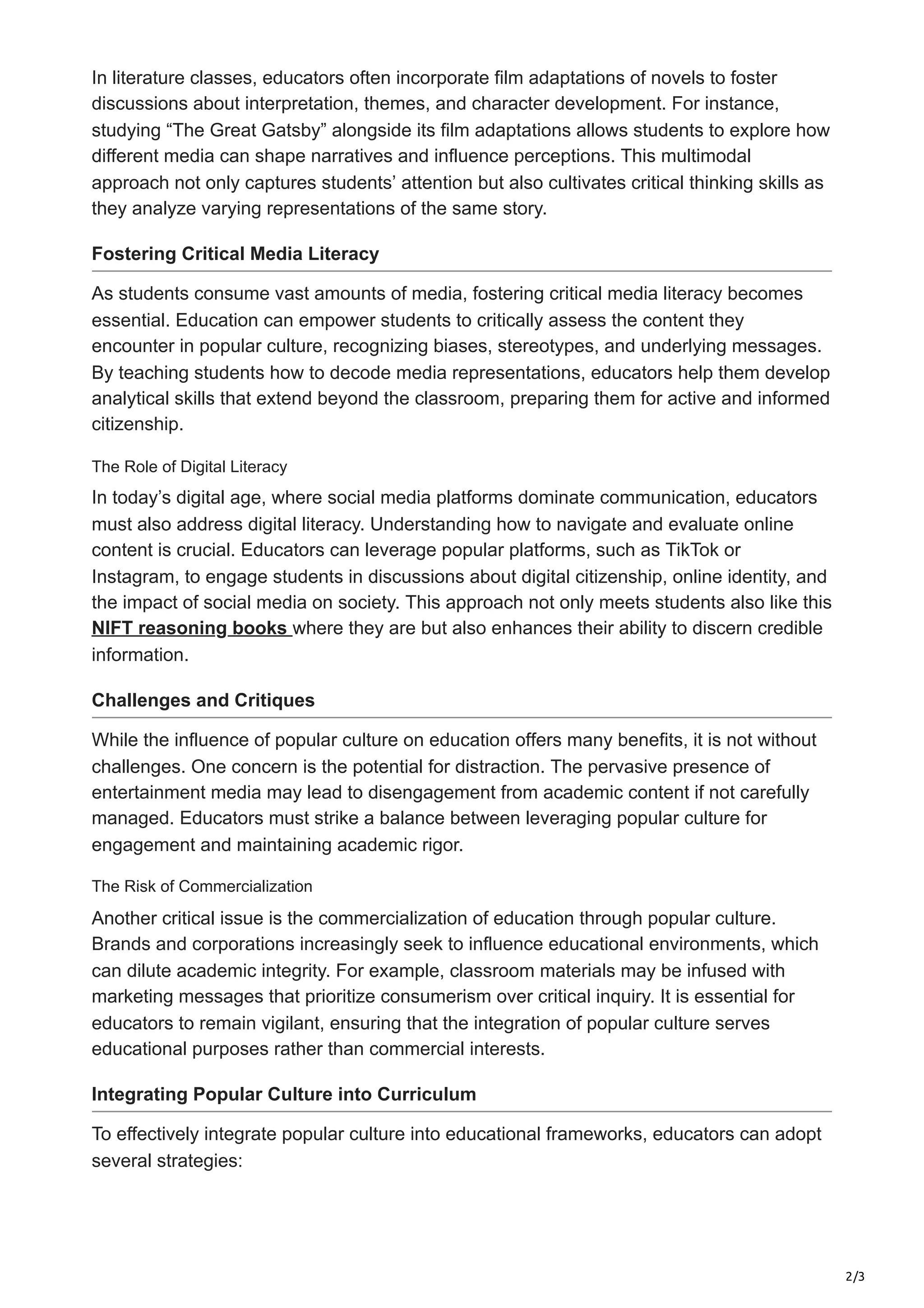 The Influence of Popular Culture on Education | PDF