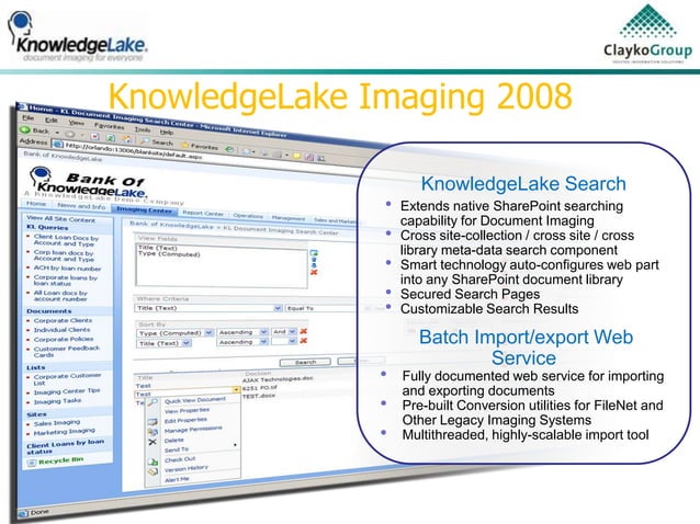 KnowledgeLake - ECM For SharePoint | PPTX | Search | Internet
