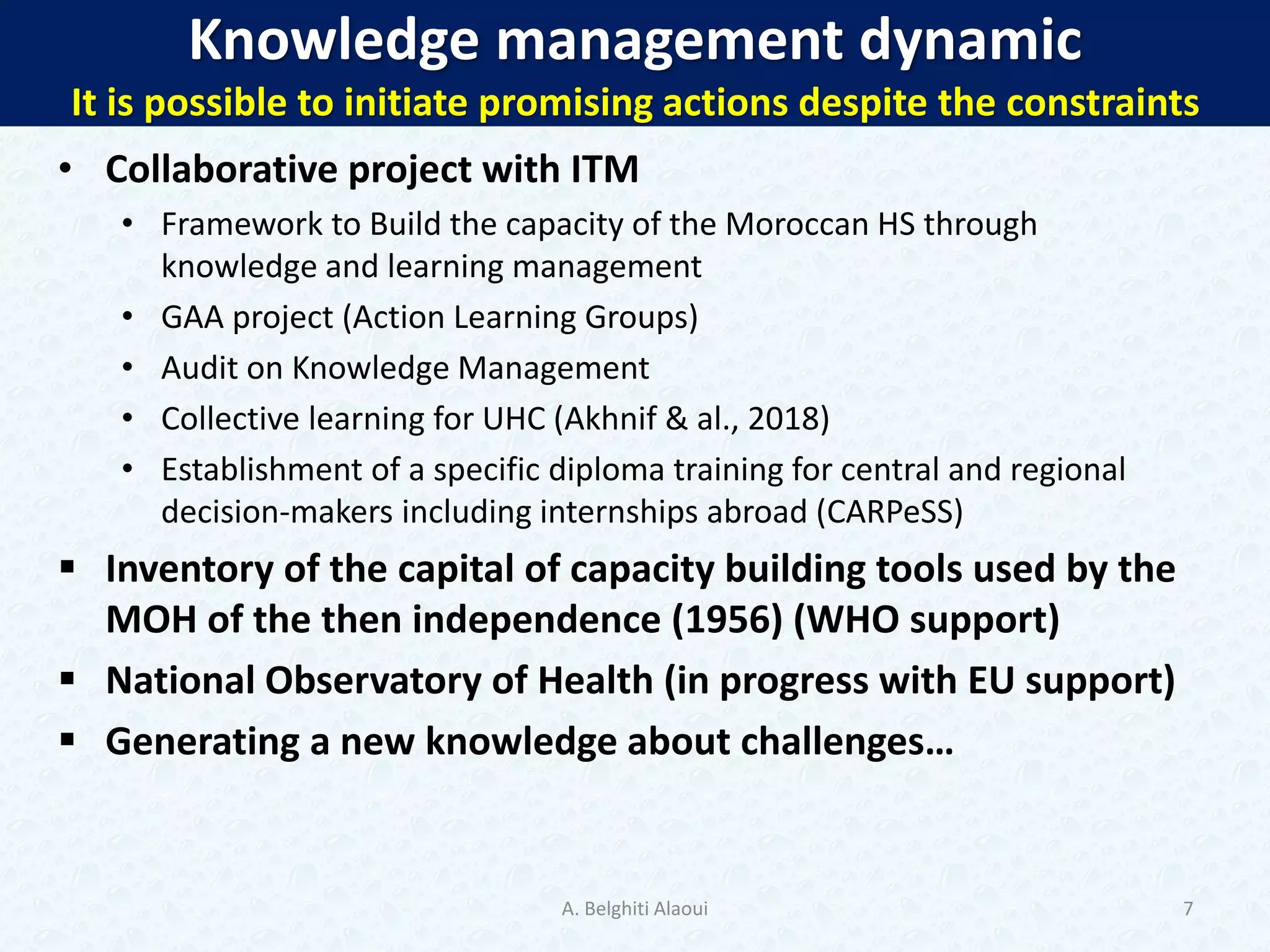 Knowledge, leadership & policy making, experience from Morocco - Dr Belghiti | PDF