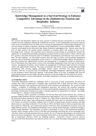 Knowledge management as a survival strategy to enhance competitive advantage in the zimbabwean ...