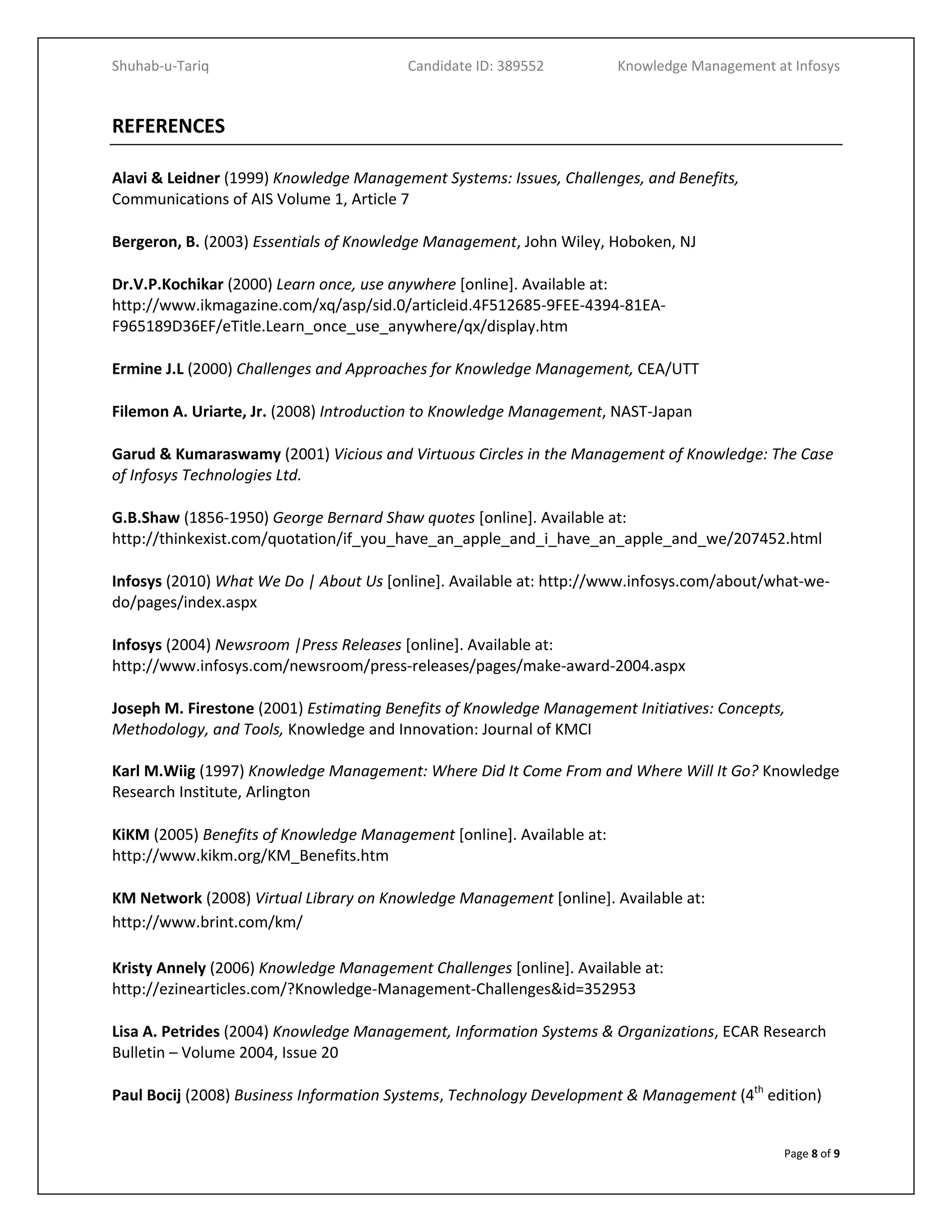 Knowledge Management at Infosys | PDF