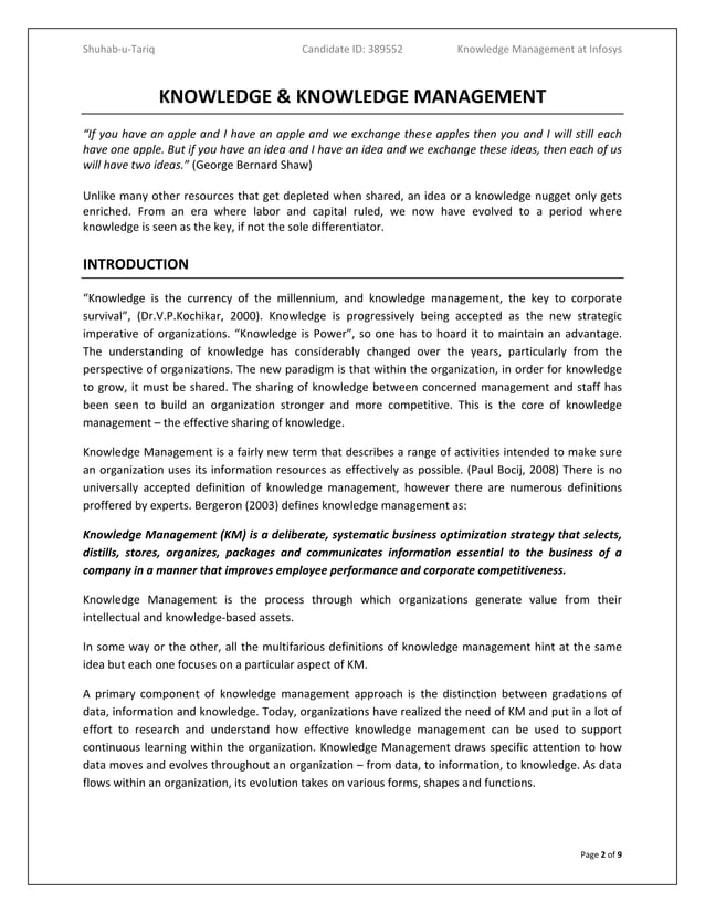 Knowledge Management at Infosys | PDF