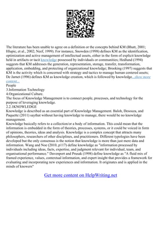 Knowledge Management Essay | PDF