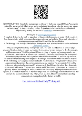 Knowledge Management Essay | PDF