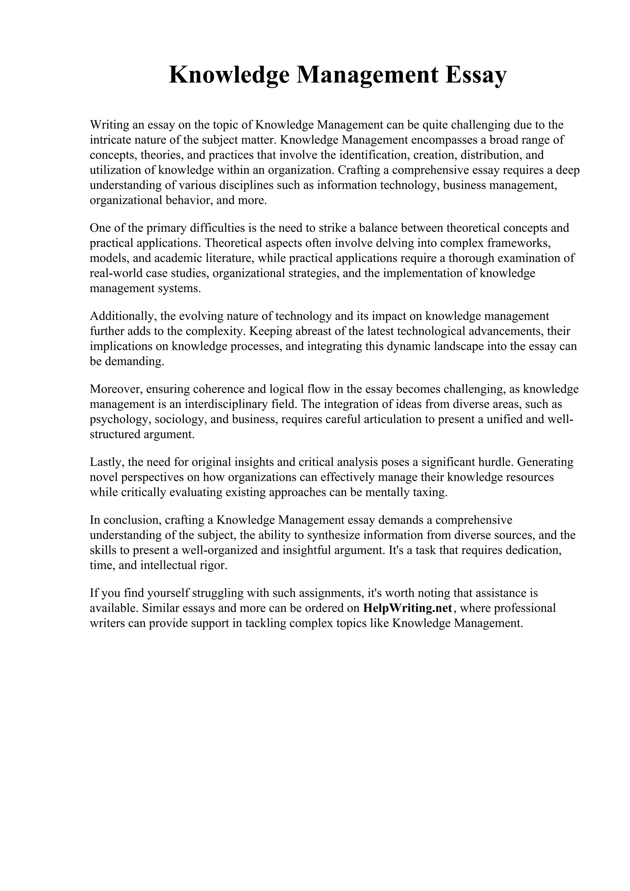 Knowledge Management Essay | PDF