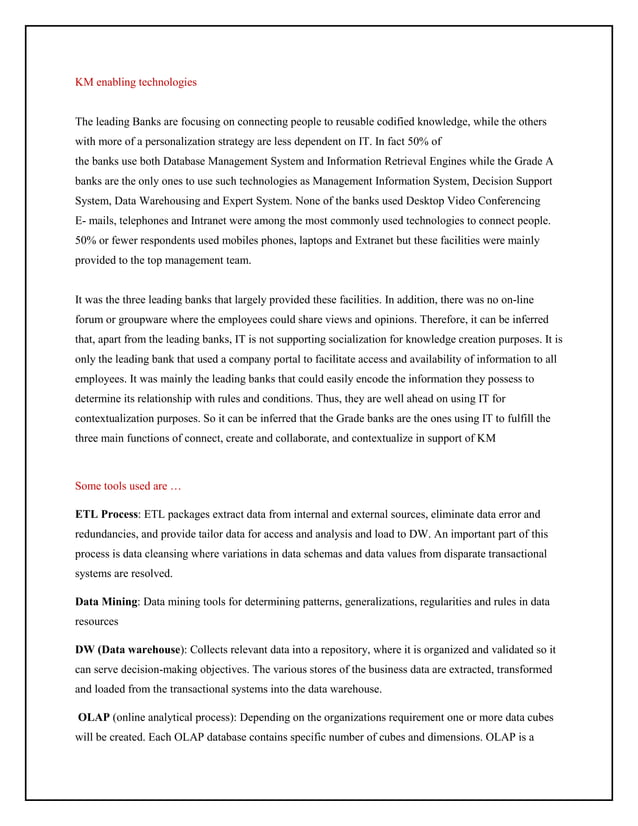 Knowledge management in banking sector india - Abhishek nagre | PDF