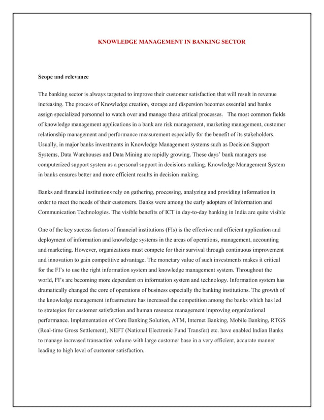 Knowledge management in banking sector india - Abhishek nagre | PDF