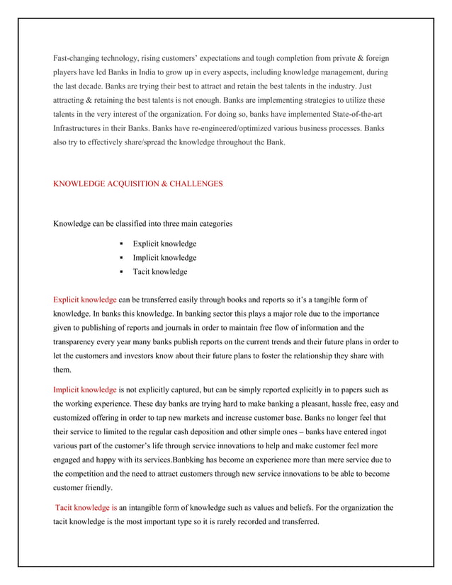 Knowledge management in banking sector india - Abhishek nagre | PDF