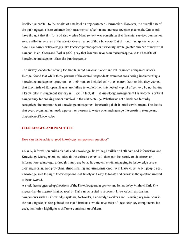 Knowledge management in banking sector india - Abhishek nagre | PDF