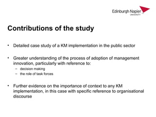 A Knowledge Management implementation as a management innovation: the impact of an agent of ...