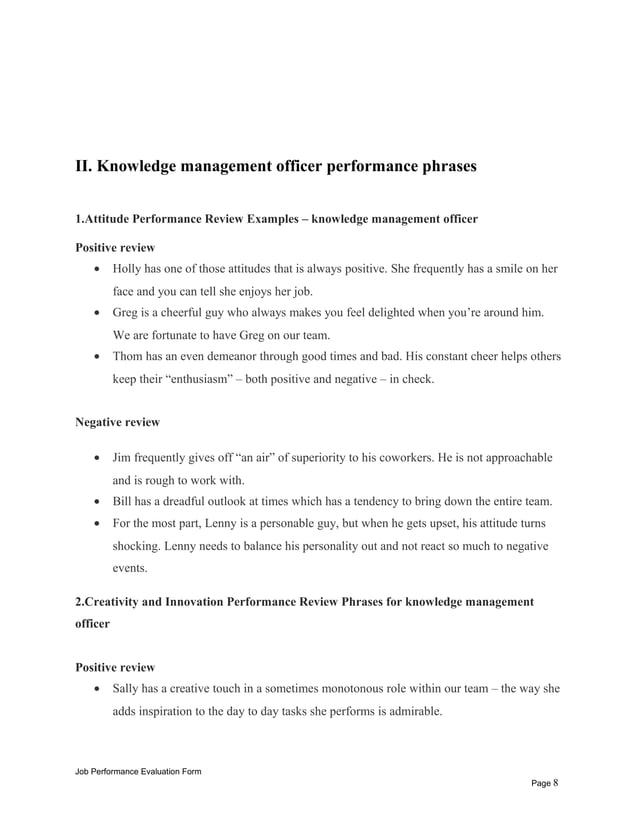 Knowledge management officer performance appraisal | PDF