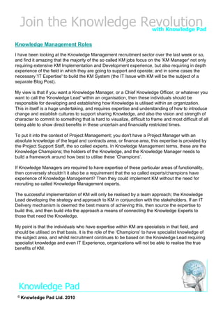 Knowledge Management Roles | PDF