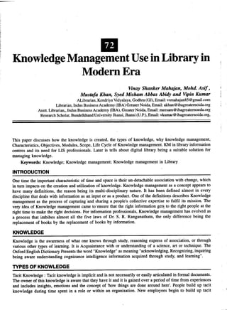 Knowledge management use in library in modern era | PDF
