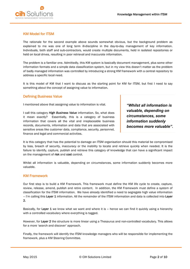 White Paper: Knowledge management within ITSM | PDF