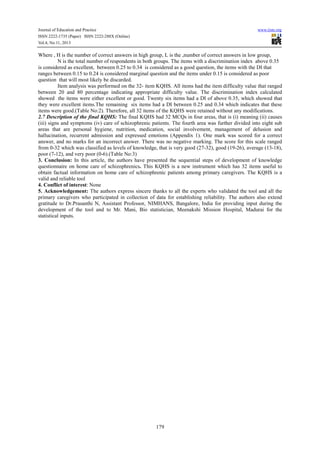 Knowledge questionnaire on home care of schizophrenics (kqhs) validity ...