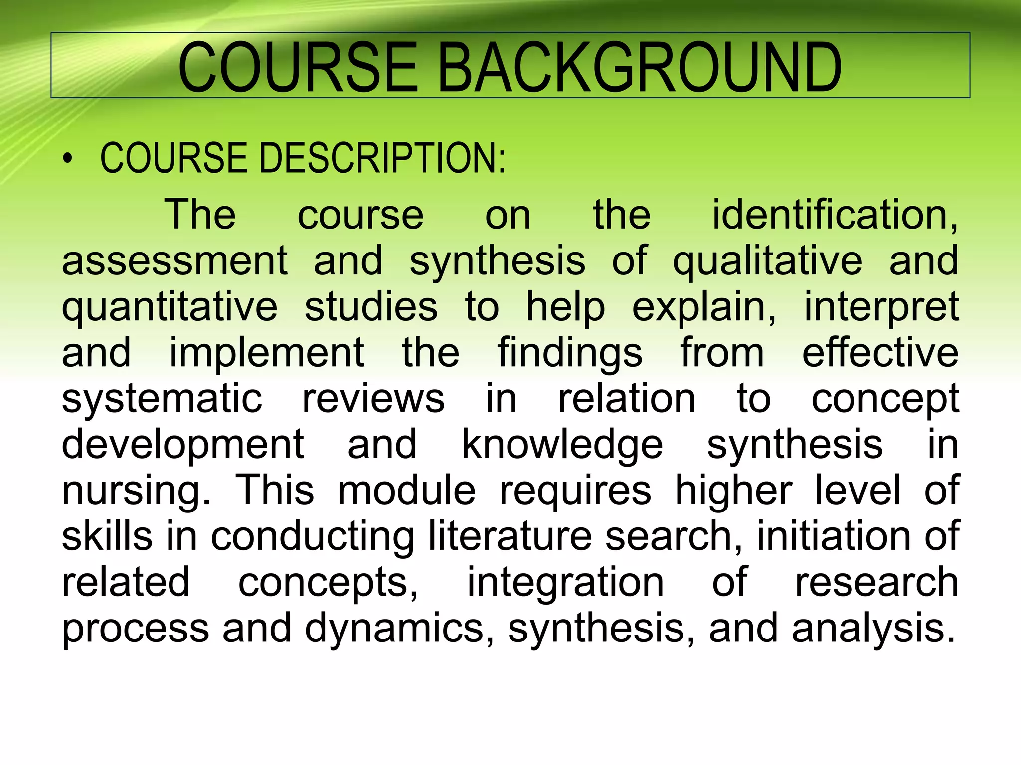 KNOWLEDGE SYNTHESIS IN NURSING REAL.pptx