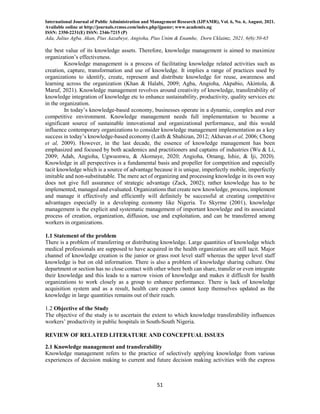 Knowledge transferability and workers’ productivity in public hospitals in south south nigeria | PDF