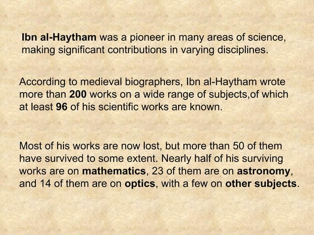 Ibn Al-Haytham(Alhazen) | PPT | Physics | Science