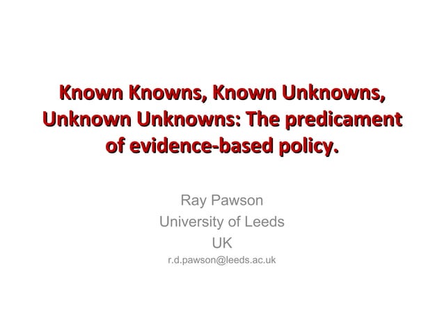 Known Knowns, Known Unknowns, Unknown Unknowns: The predicament of ...