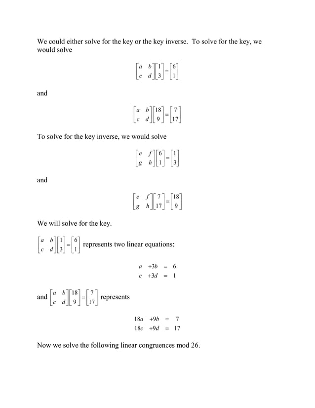 Known plaintext attack of hill cipher | PDF