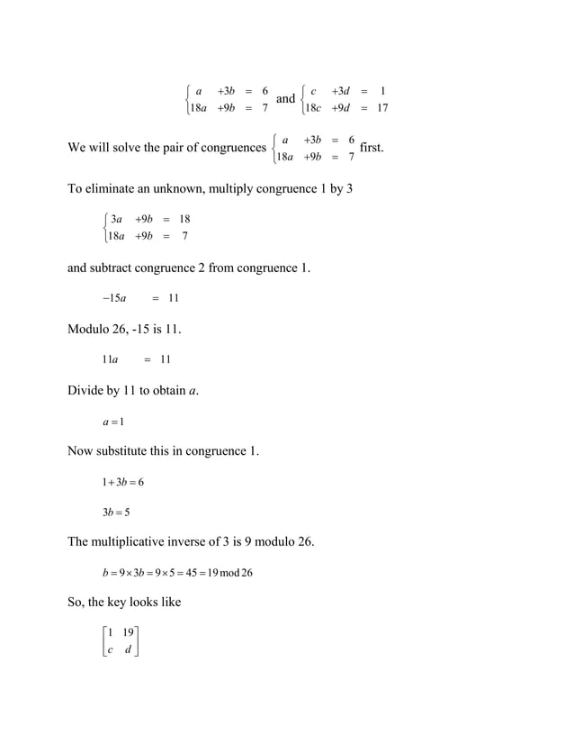 Known plaintext attack of hill cipher | PDF