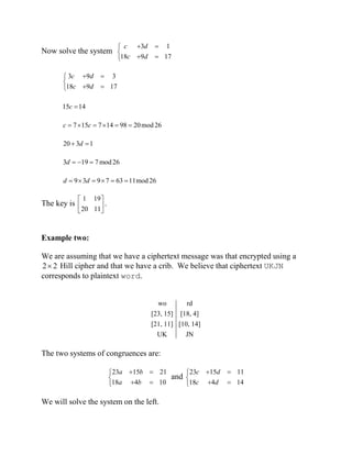 Known plaintext attack of hill cipher | PDF