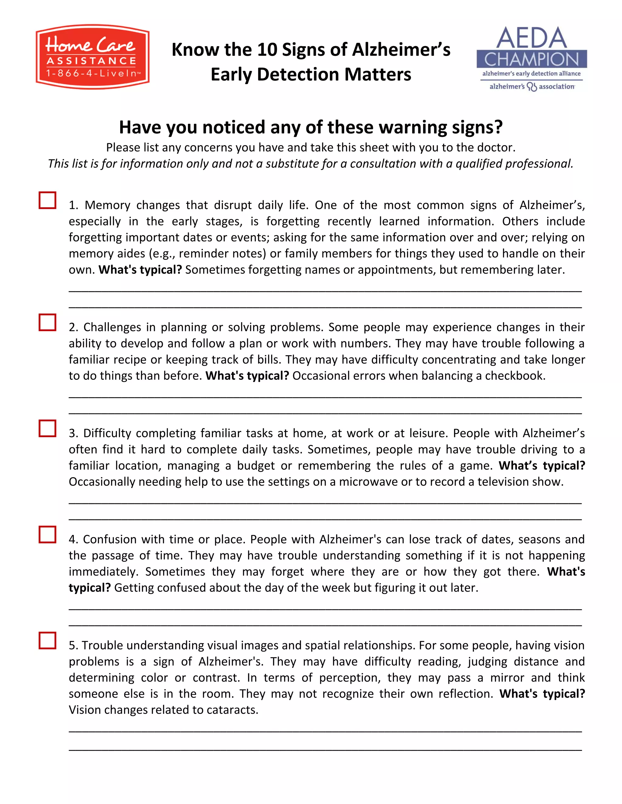 Warning Signs of Alzheimer’s Disease | PDF