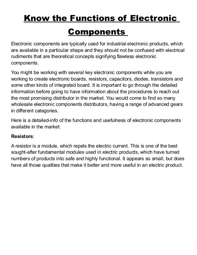 Know the functions of electronic components