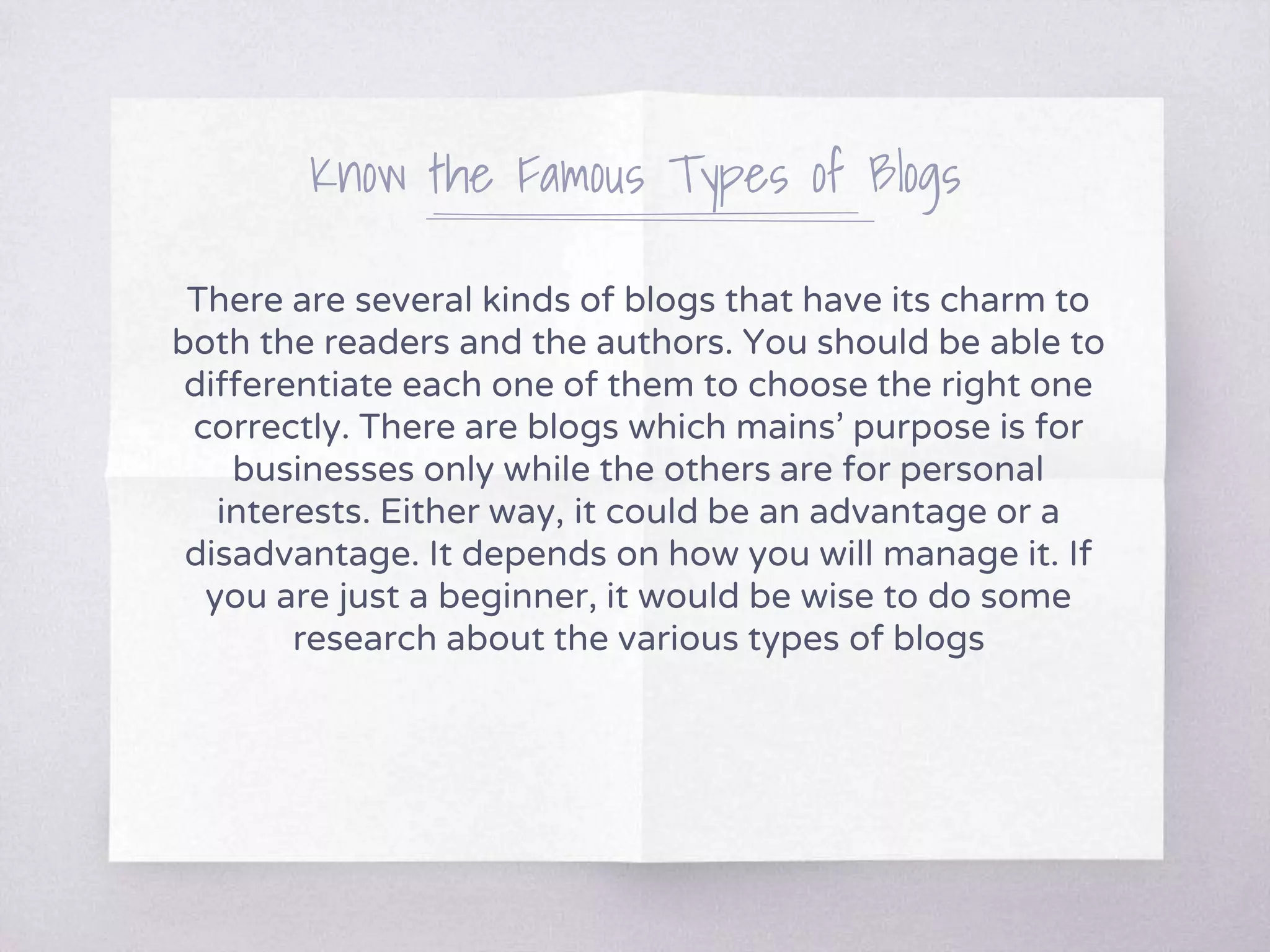 Know The Most Famous Types Of Blogs | PPTX
